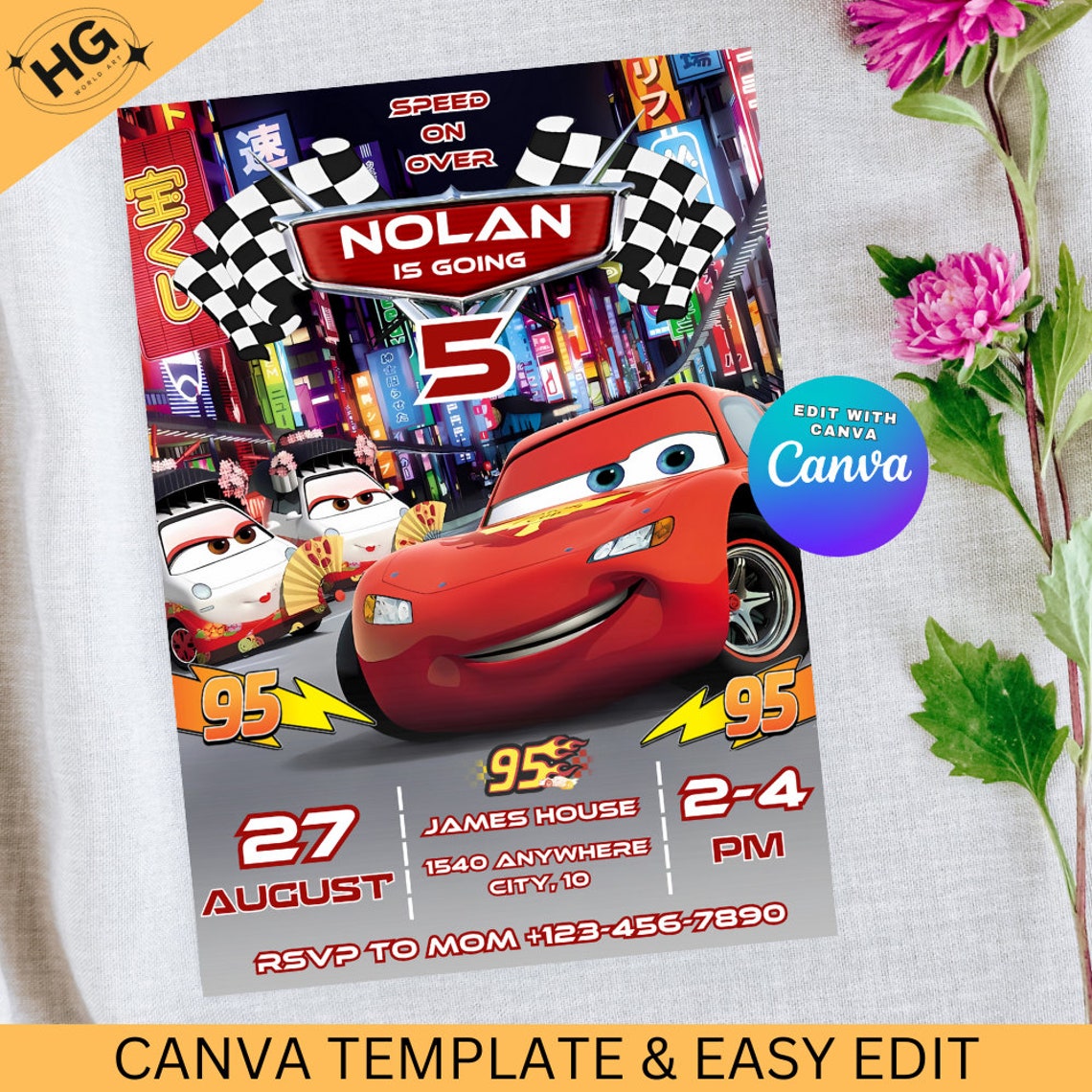 Cars Birthday Invitation, Lightning Mcqueen Invitation, Kids Birthday ...