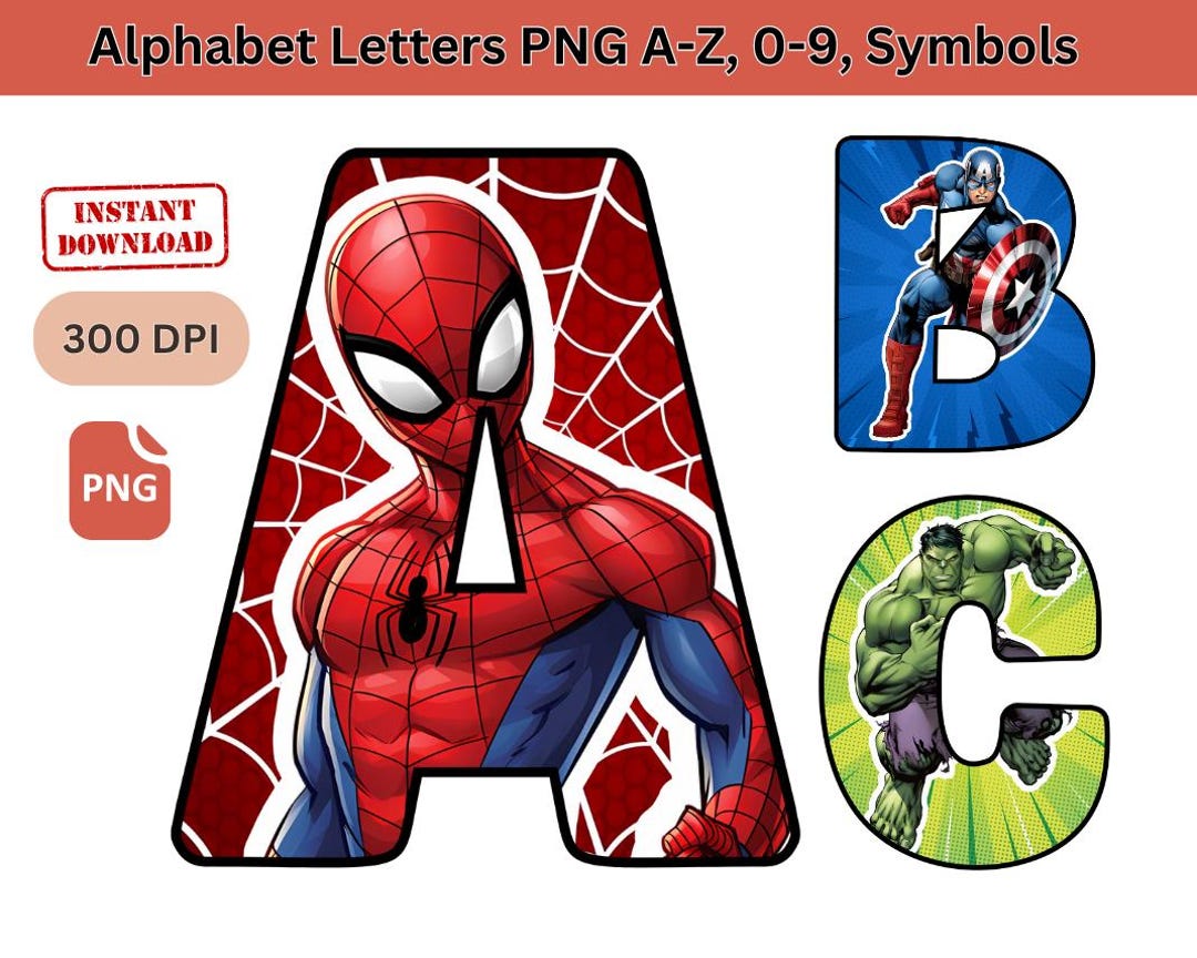 450 IMAGES - 9 Superhero Alphabets Different Backgrounds Png ...