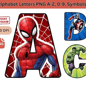450 IMAGES - 9 Superhero Alphabets Different Backgrounds Png ...