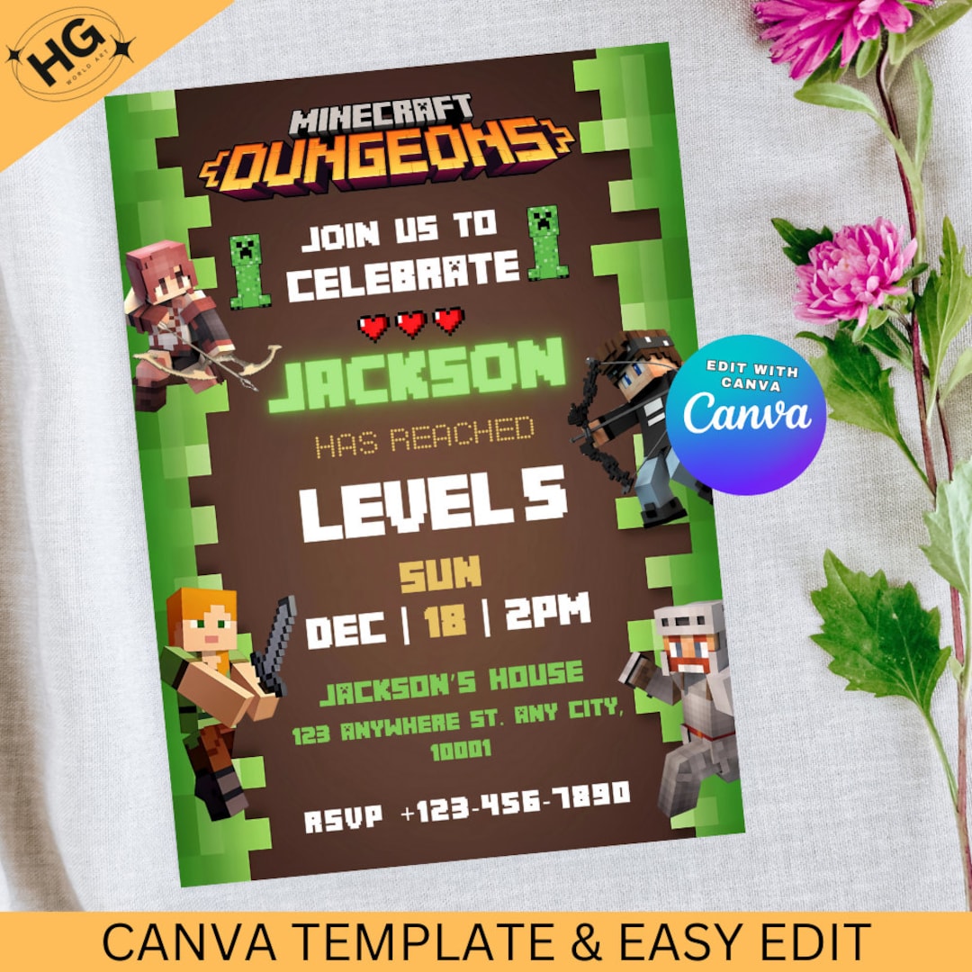 Editable Minecraft Birthday Invitation, Minecrafter Birthday ...