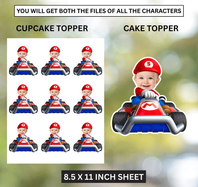 SUPER MARIO Kart Cupcake Toppers - Personalized Faces for Custom Party ...