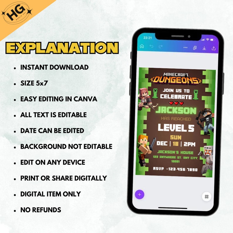 Editable Minecraft Birthday Invitation, Minecrafter Birthday ...