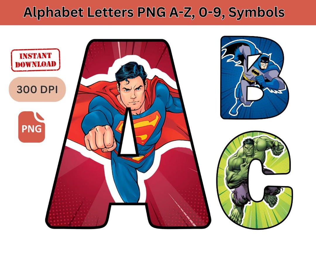 550 IMAGES - 11 Superhero Alphabets Different Backgrounds Png ...