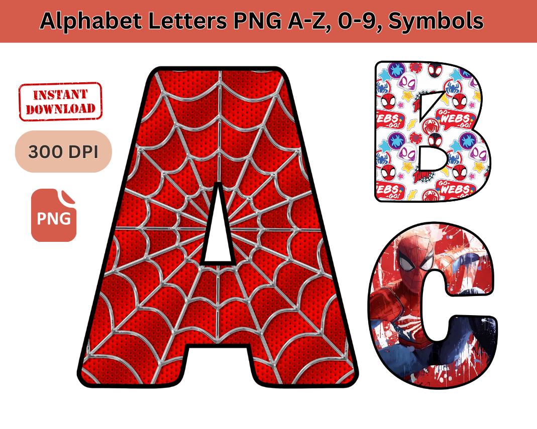 Spiderman Alphabet Letters PNG: A-Z, 0-9, Symbols (digital Download) - Etsy