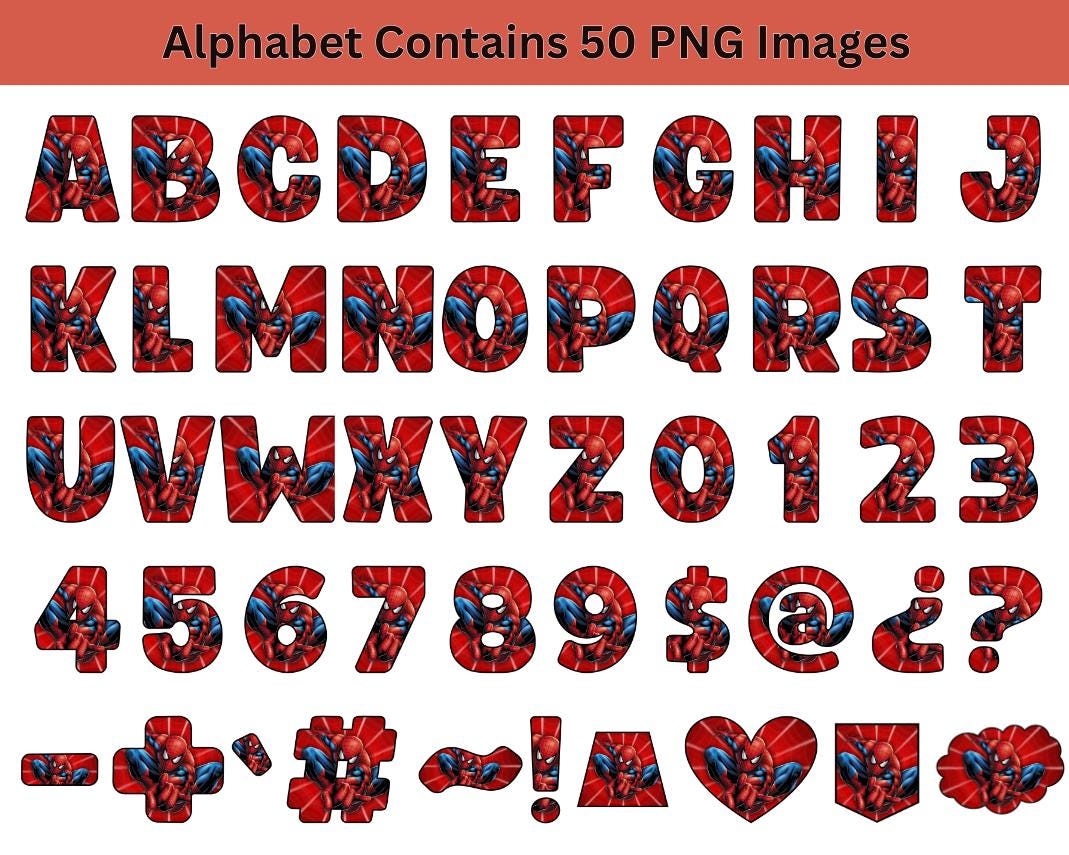 Spiderman Alphabet Letters PNG: A-Z, 0-9, Symbols (digital Download) - Etsy