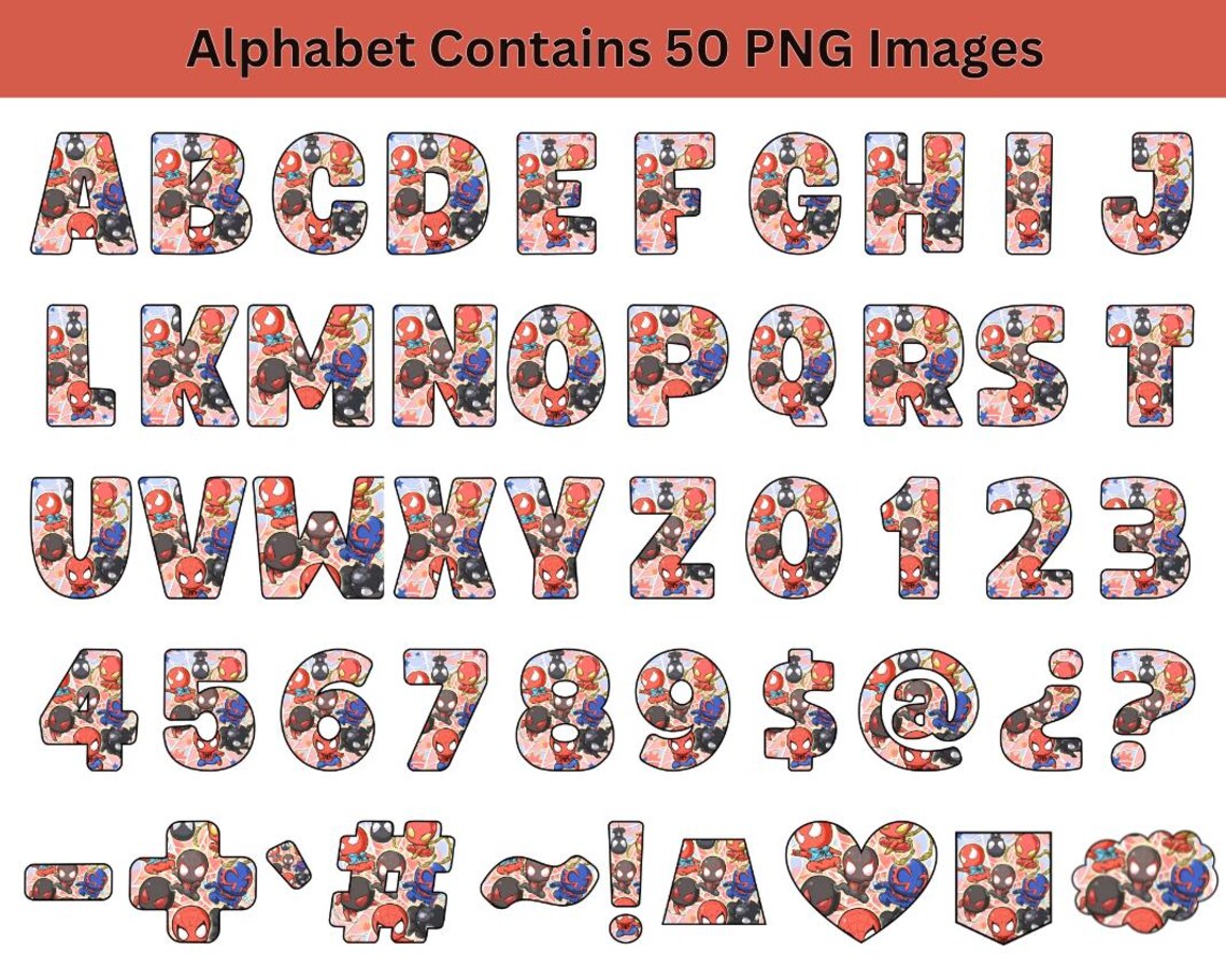 Spiderman Alphabet Letters PNG: A-Z, 0-9, Symbols (digital Download) - Etsy