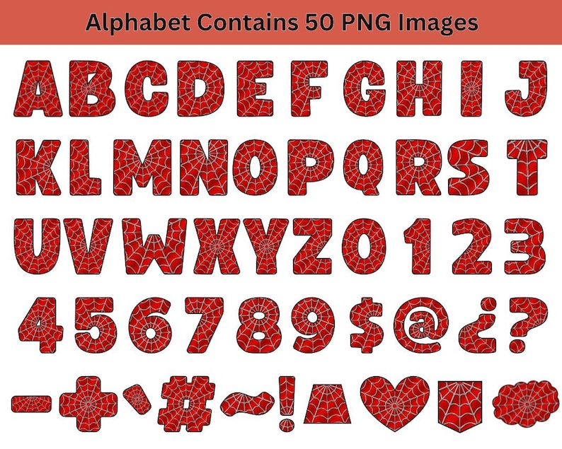 Spider Web Font PNG: Alphabet, Numbers, Symbols (digital Download) - Etsy