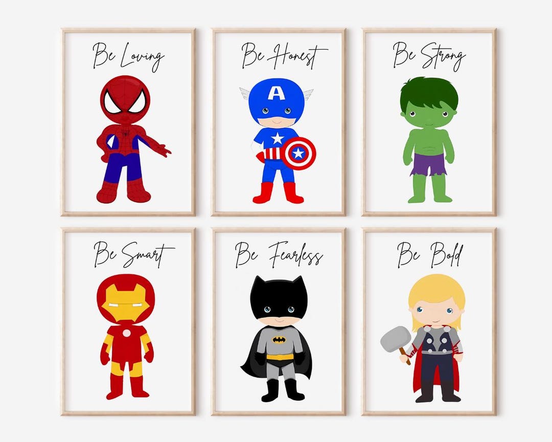 Set of 6 Prints Superheroes Affirmations Digital Posters, Boy Bedroom ...