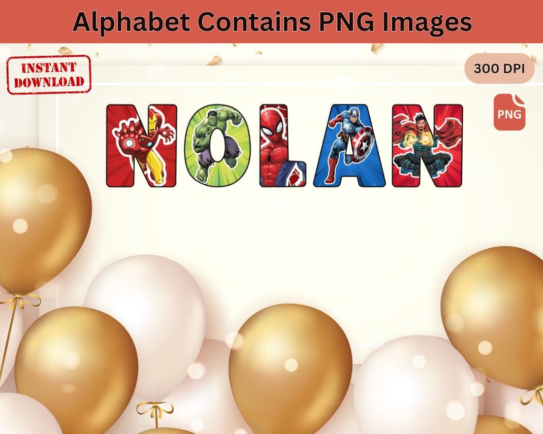 Superhero Alphabet Letters PNG: Birthday Banner Font (digital Download ...