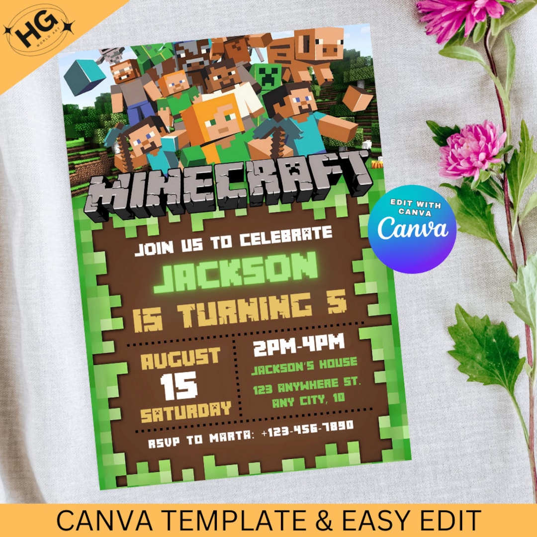 Editable Minecraft Birthday Invitation, Minecrafter Birthday ...
