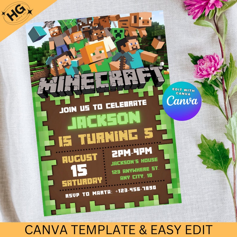 Editable Minecraft Birthday Invitation, Minecrafter Birthday ...