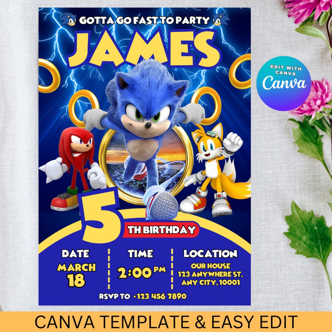 Sonic Editable Birthday Invitation | Hedgehog Party Invitation Template ...