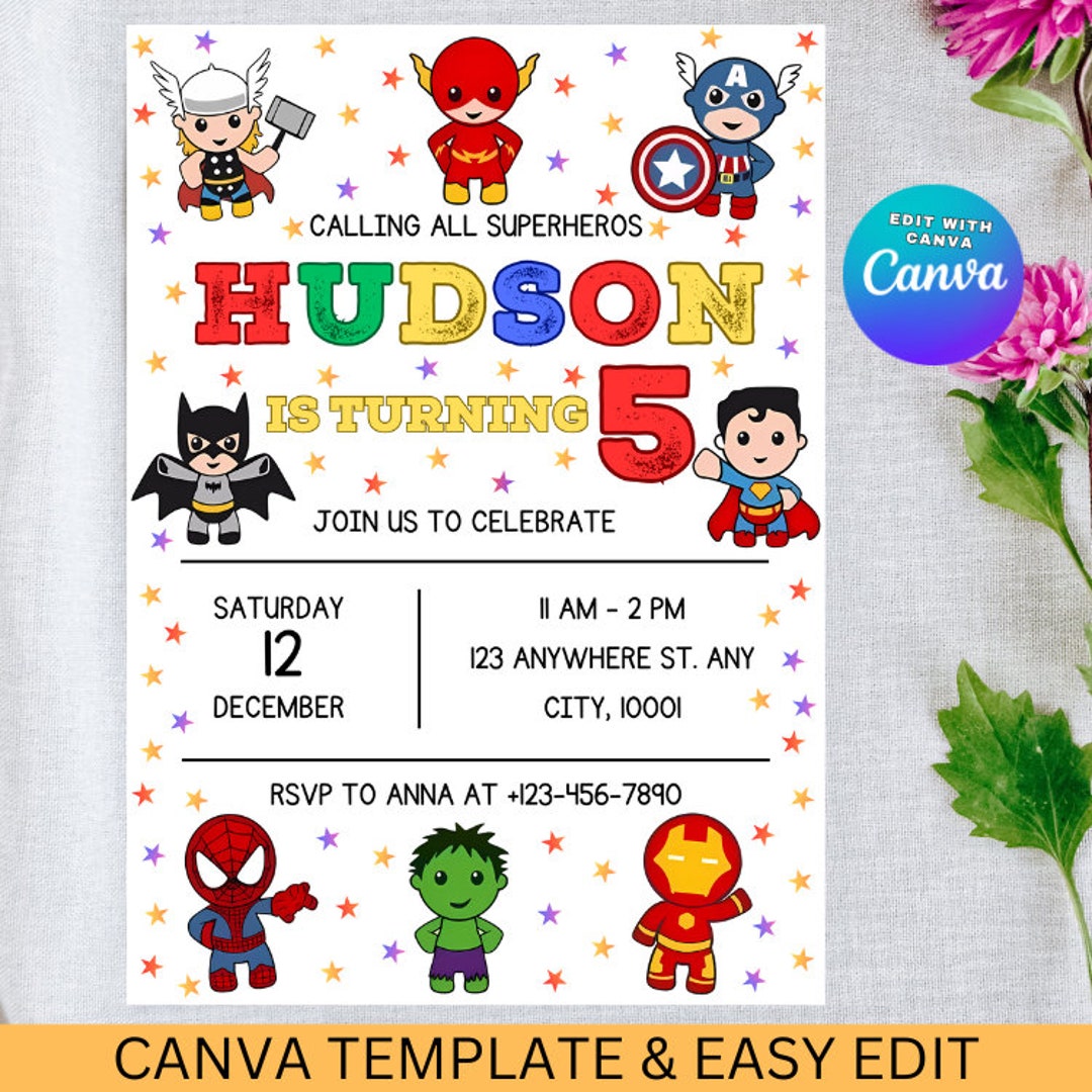 Editable Superheroes Birthday Invitation Template Printable Birthday ...