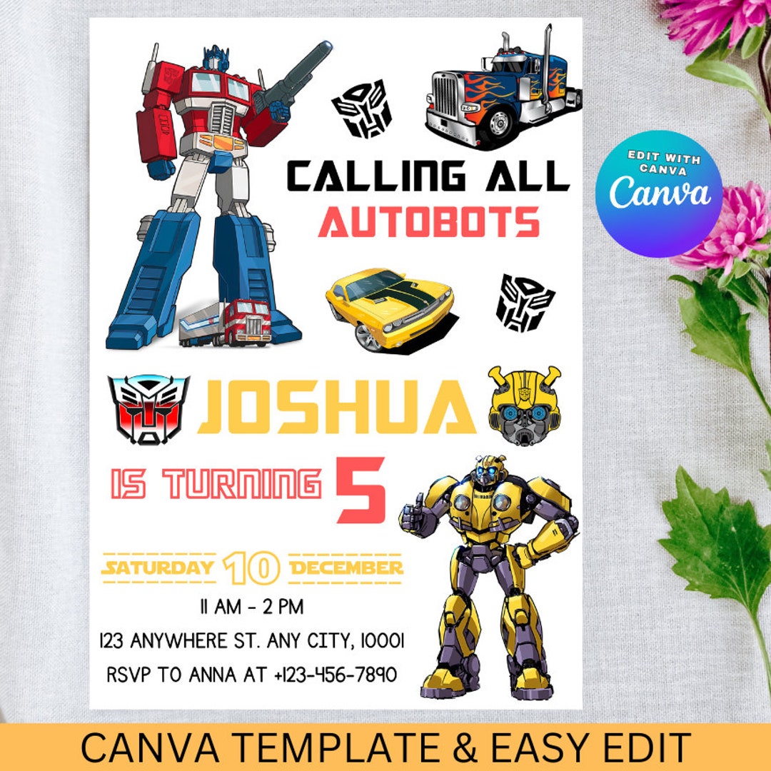 Printable Invite, Rescue Bots Birthday Invitation, Bumblebee Invitation ...