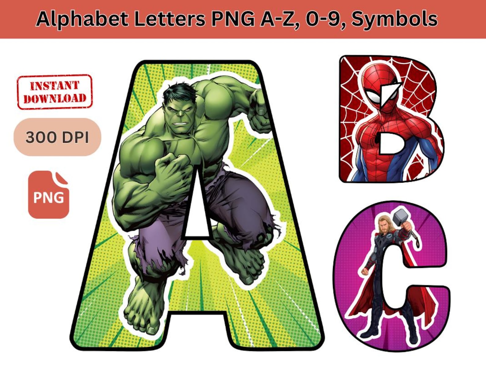 450 IMAGES - 9 Superhero Alphabets Different Backgrounds Png ...