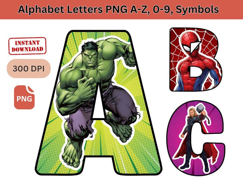 450 IMAGES - 9 Superhero Alphabets Different Backgrounds Png ...