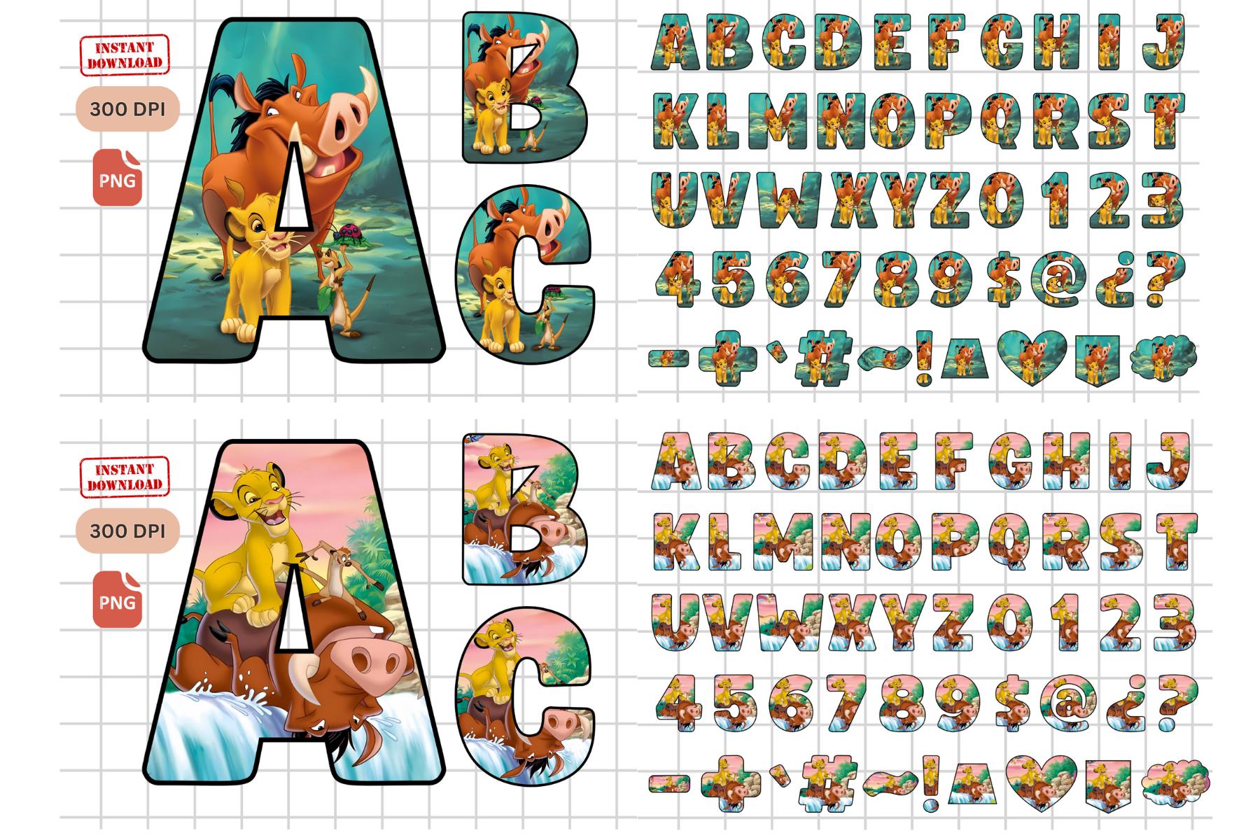 PACK 250 IMAGES - 5 Different Alphabets - Lion King Alphabet PNG - Lion ...