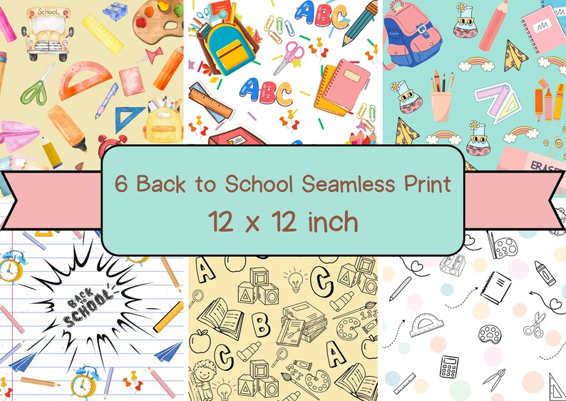 Back to School Seamless Pattern, Digital Design Download, Watercolor ...
