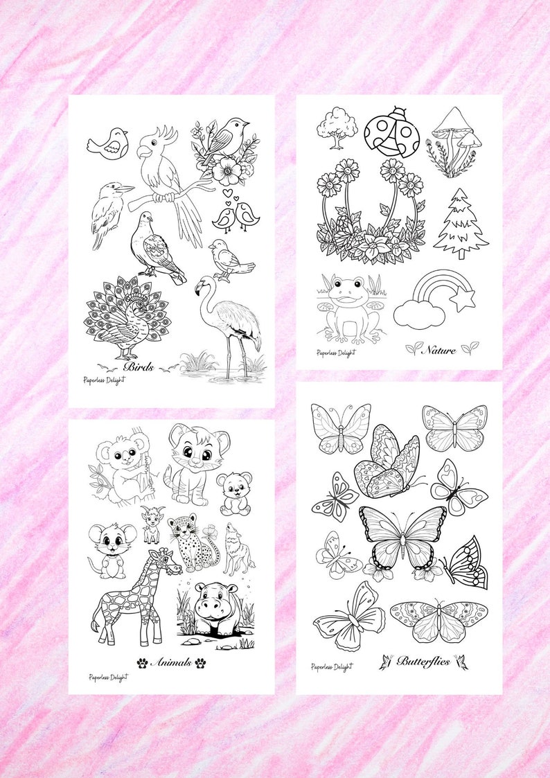 5 Printable Colouring Sheets, Instant Download, Animals, Birds, Nature ...