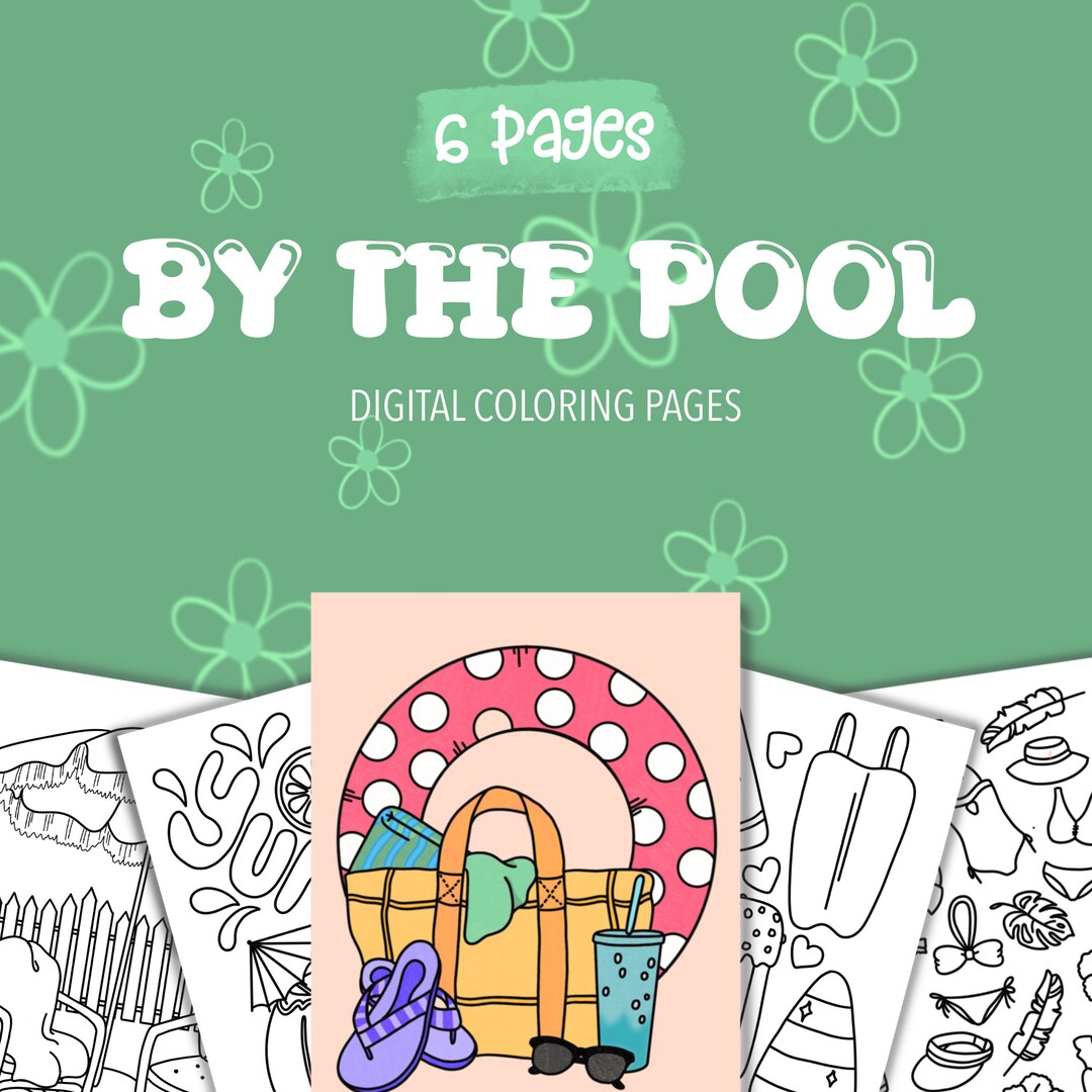 By the Pool: Cute and Fun Summer Coloring Pages, Easy to Color ...