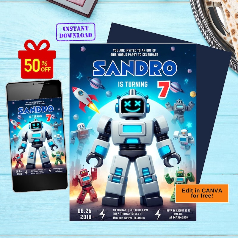 Robot Invitations - Etsy