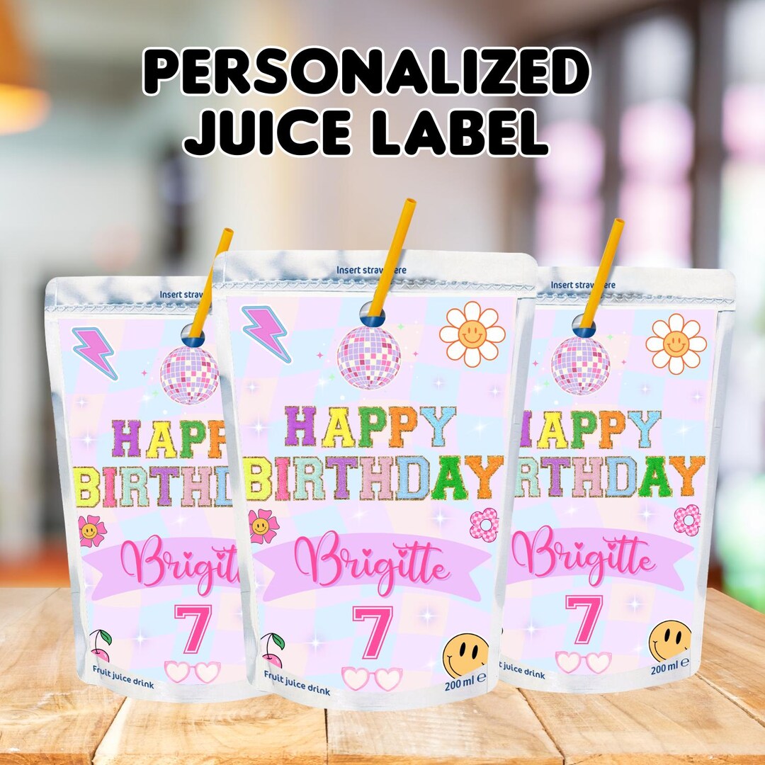 Patch Letter Juice Label, Preppy Patch Letter Theme Party Juice Pouch ...