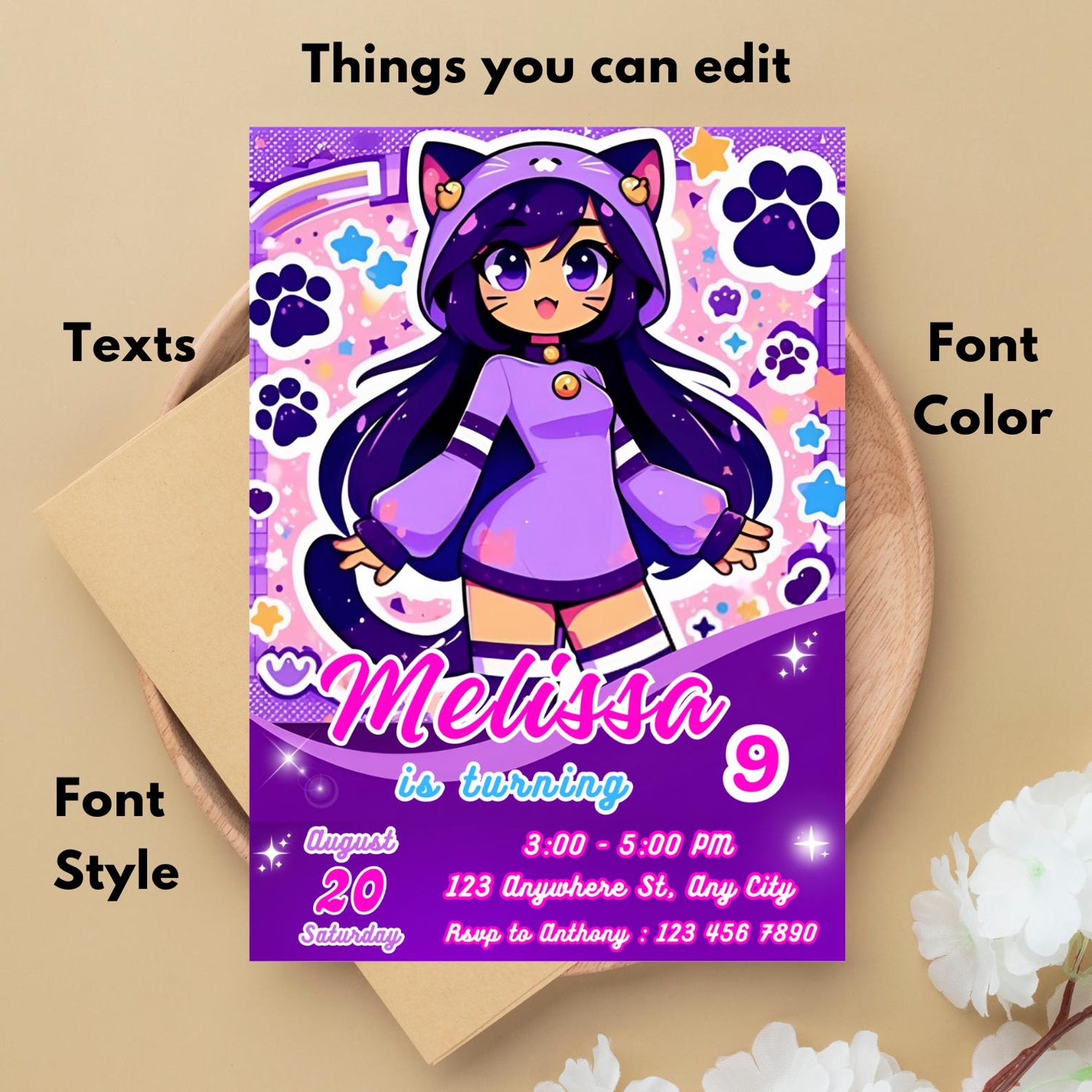 Aphmau Birthday Invitation Printable Catgirl Girl Invitation Canva ...