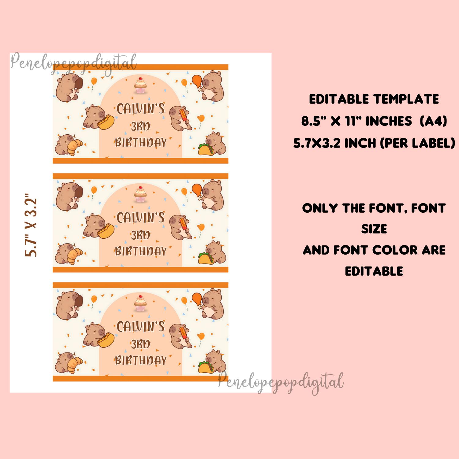 Editable Capybara Gable Box Label Template, Printable Capybara Treat ...