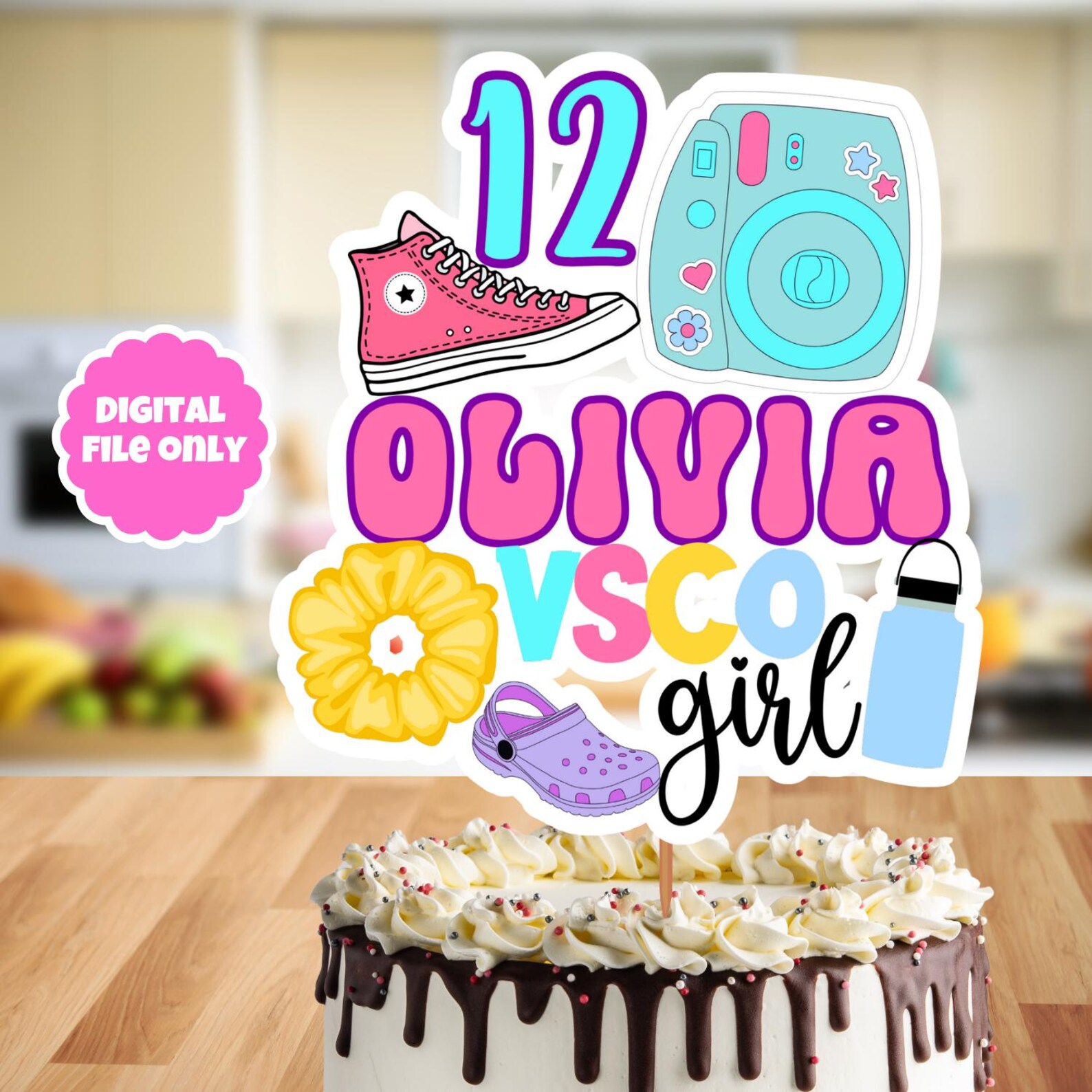 VSCO Girl Cake Topper, Printable Girl VSCO Cake Topper, VSCO Girl Party ...