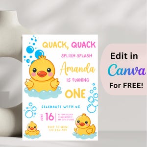 Duck Birthday Invitation, Duck Party Invitation, Duck Invitation, Girl ...