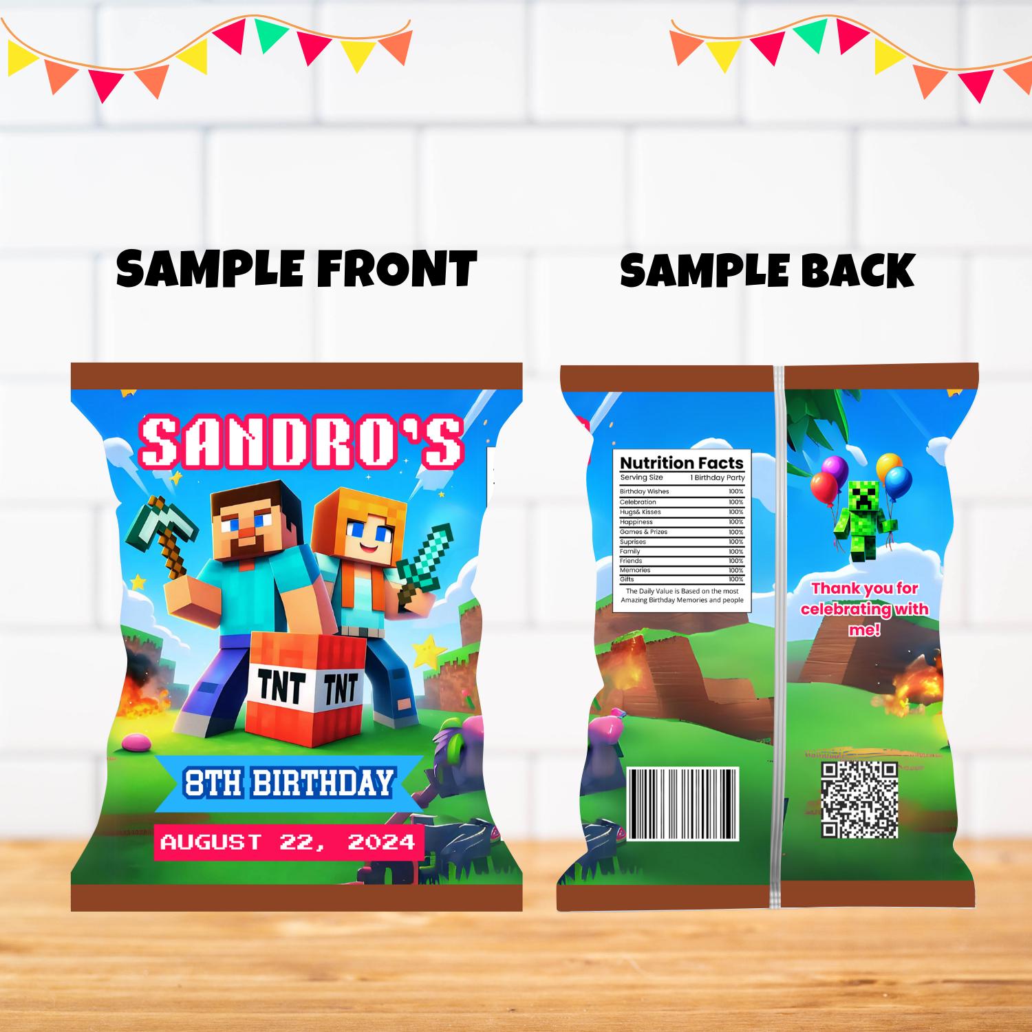 Editable Minecrafter Chip Bags Template, Chip Bags Template, Party ...