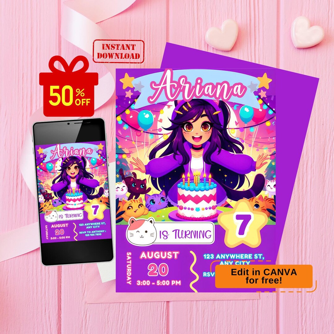 Aphmau Birthday Invitation, Minecrafter Girl Birthday Invitation ...