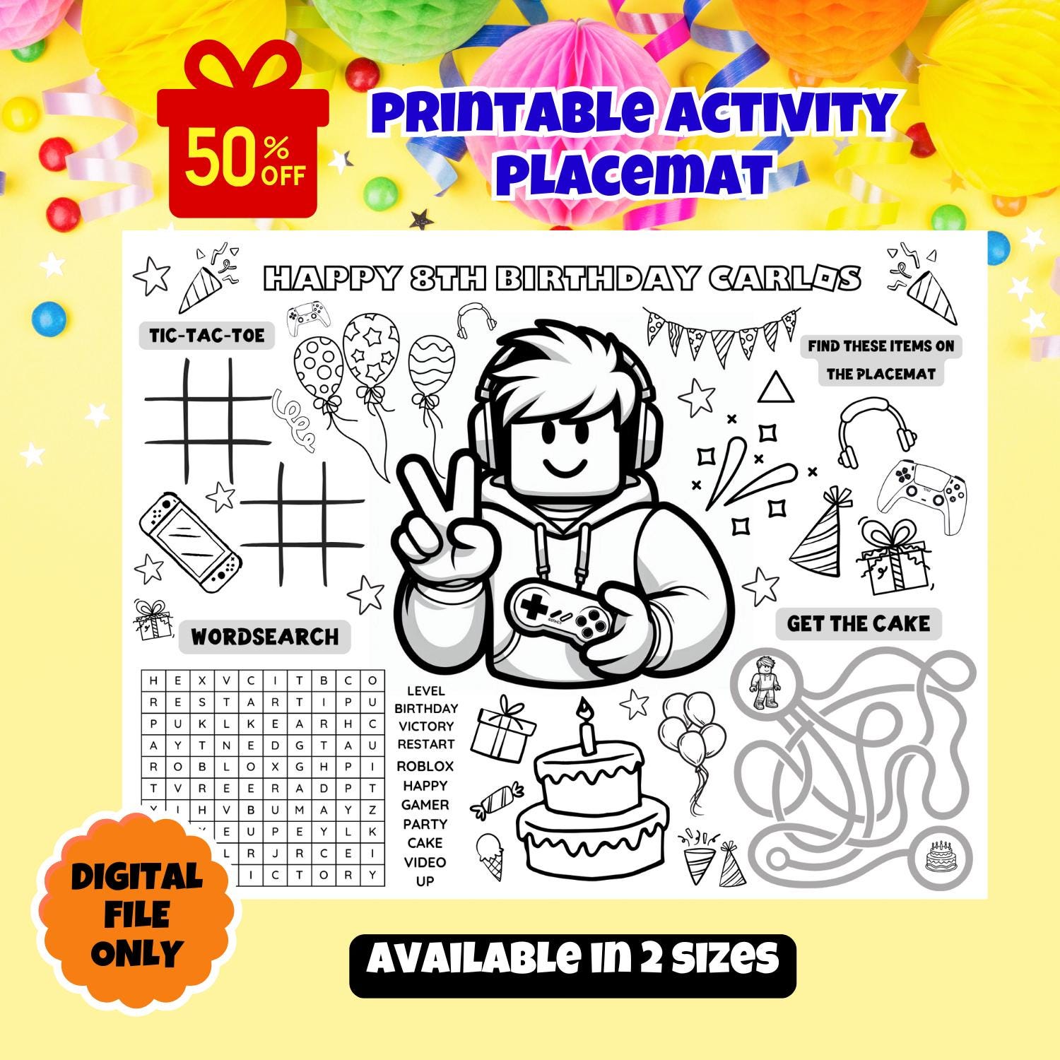 Roblox Party Placemat, Roblox Party Placemat, Roblox Birthday Coloring ...