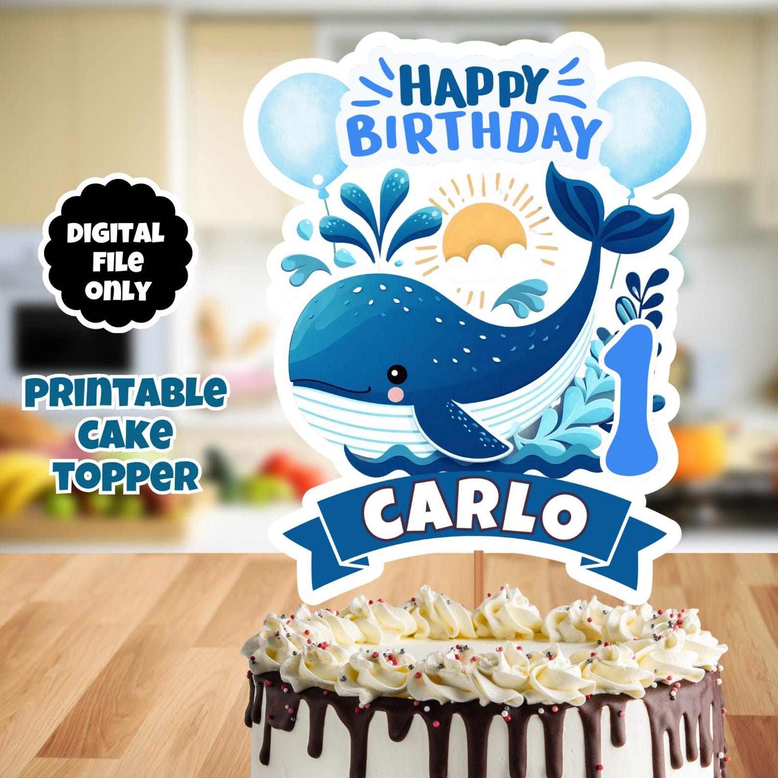 Personalized Whale Cake Topper, Ocean Birthday Party Decorations, Under ...