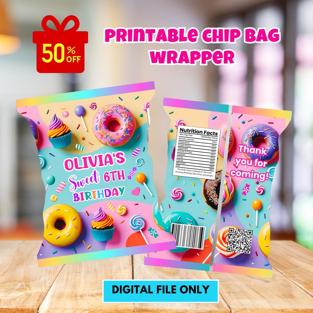 Editable Sweets Candy Chip Bag Wrapper Labels, Sweets Candy Bag Wrapper ...