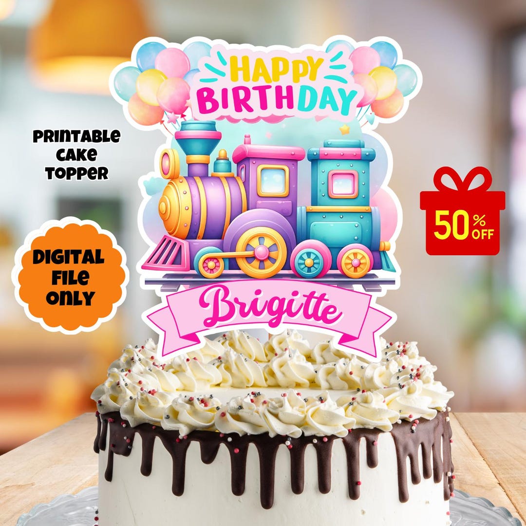 Train Cake Topper, Printable Girl Pink Train Cake Topper, Birthday ...
