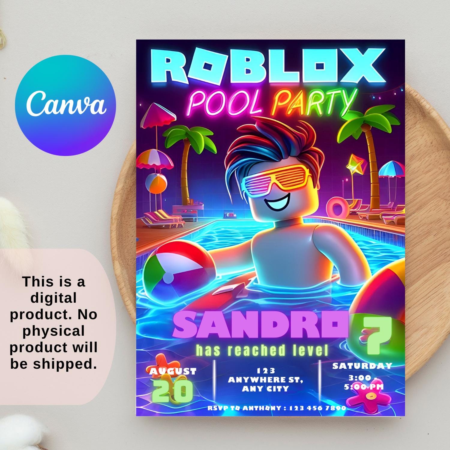 Roblox Pool Party, Roblox Birthday Invitation, Roblox Invitation ...