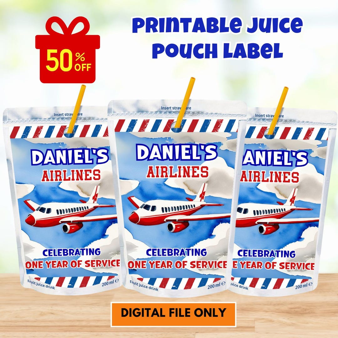 Airplane Juice Pouch Label, Plane Juice Label, Airplane Party Decor ...