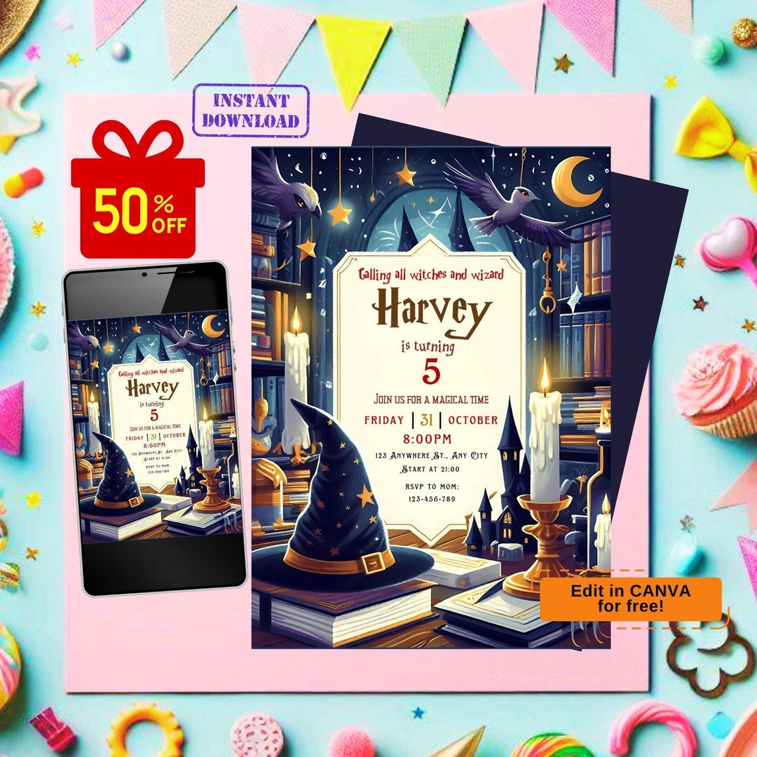 Wizard Birthday Invitation, Wizard Birthday Party Invitation, Wizard ...