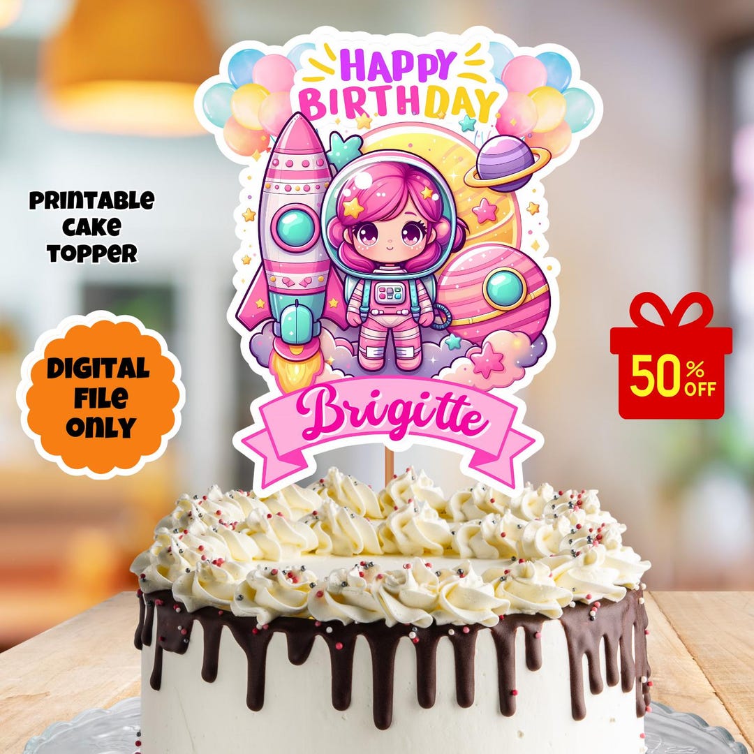 Girl Astronaut Cake Topper, Printable Girl Astronaut Topper, Space ...