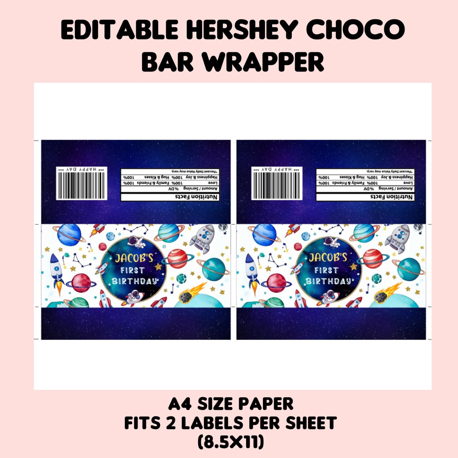 Editable Outer Space Chocolate Bar Labels Candy Bar Wrapper Planets ...