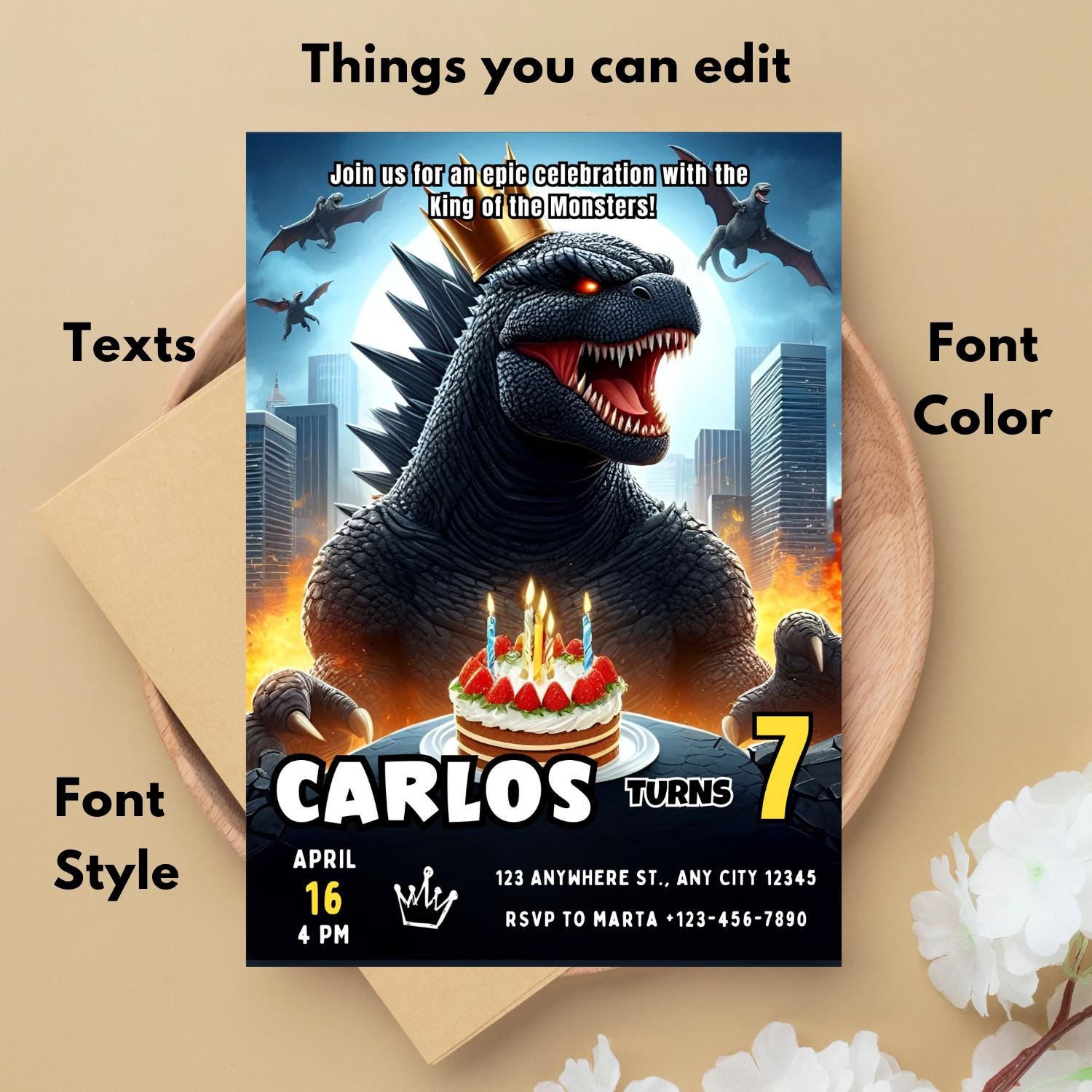 Godzilla Invitation, Godzilla Birthday Invitation, Godzilla Printable ...