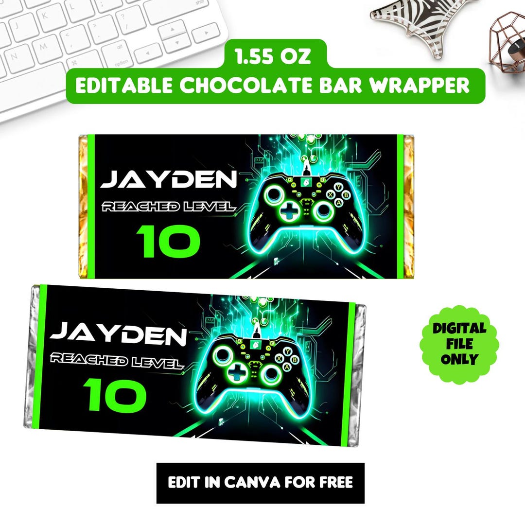 Editable Gamer Chocolate Bar Wrapper, Gamer Party Favor Chocolate ...