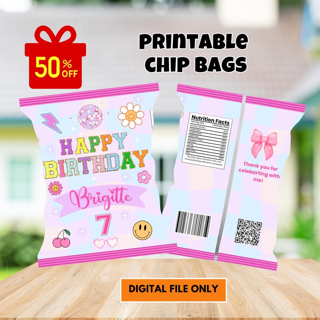 Patch Letter Chip Bag Label, Preppy Patch Letter Theme Party Chip Bag ...
