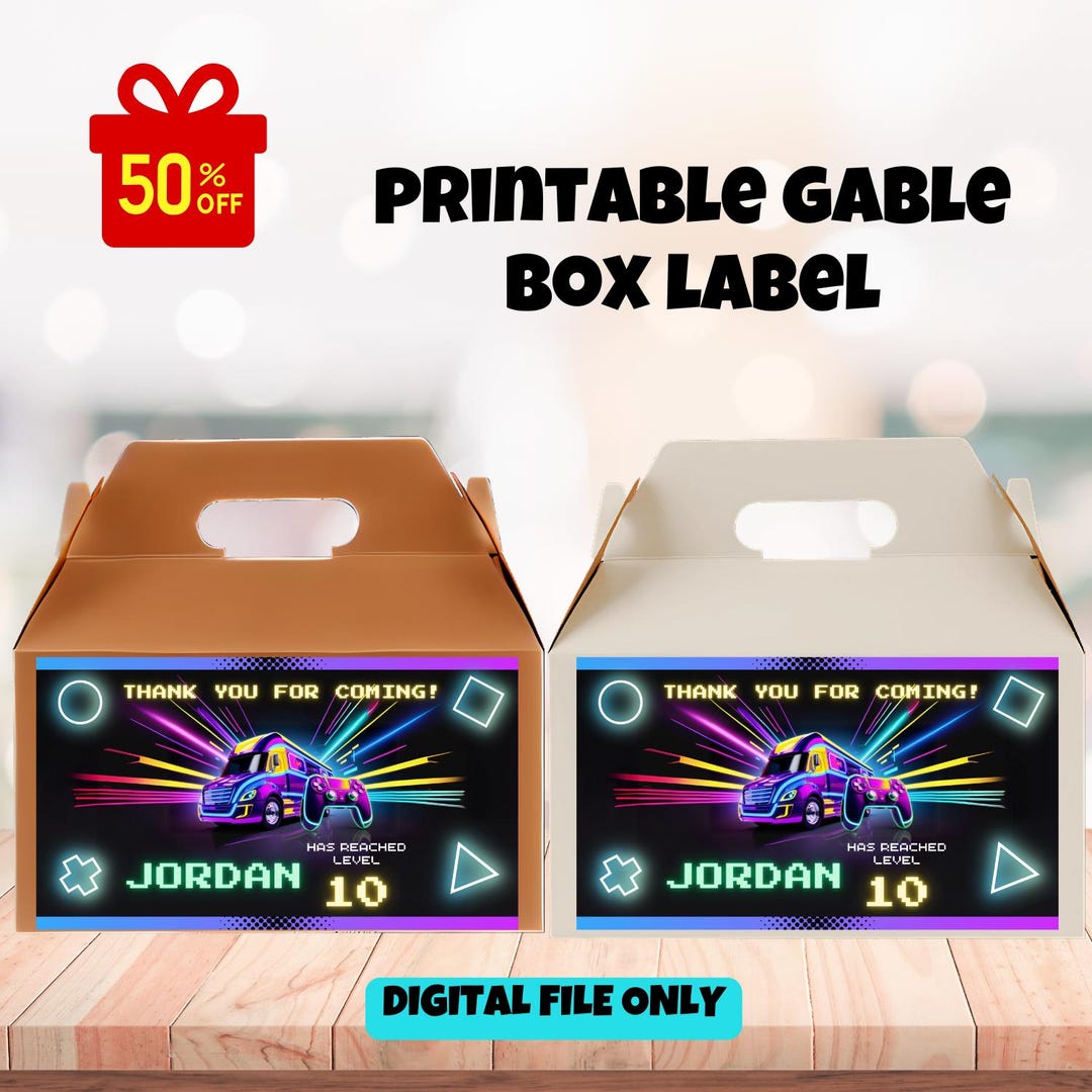 Editable Video Game Truck Gable Box Labels, Printable Templates, Gaming ...