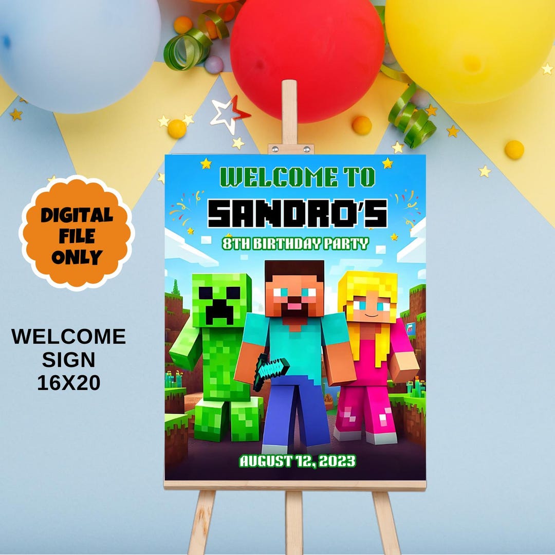 Editable Minecrafter Birthday Welcome Sign Template Printable Poster ...