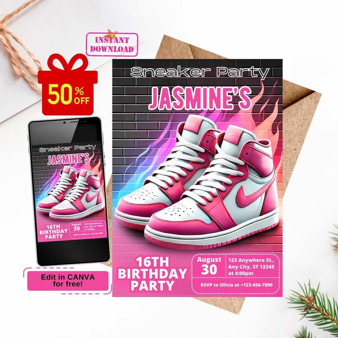 Sneaker Bash Birthday Party Printable Invitation, Printable Birthday ...