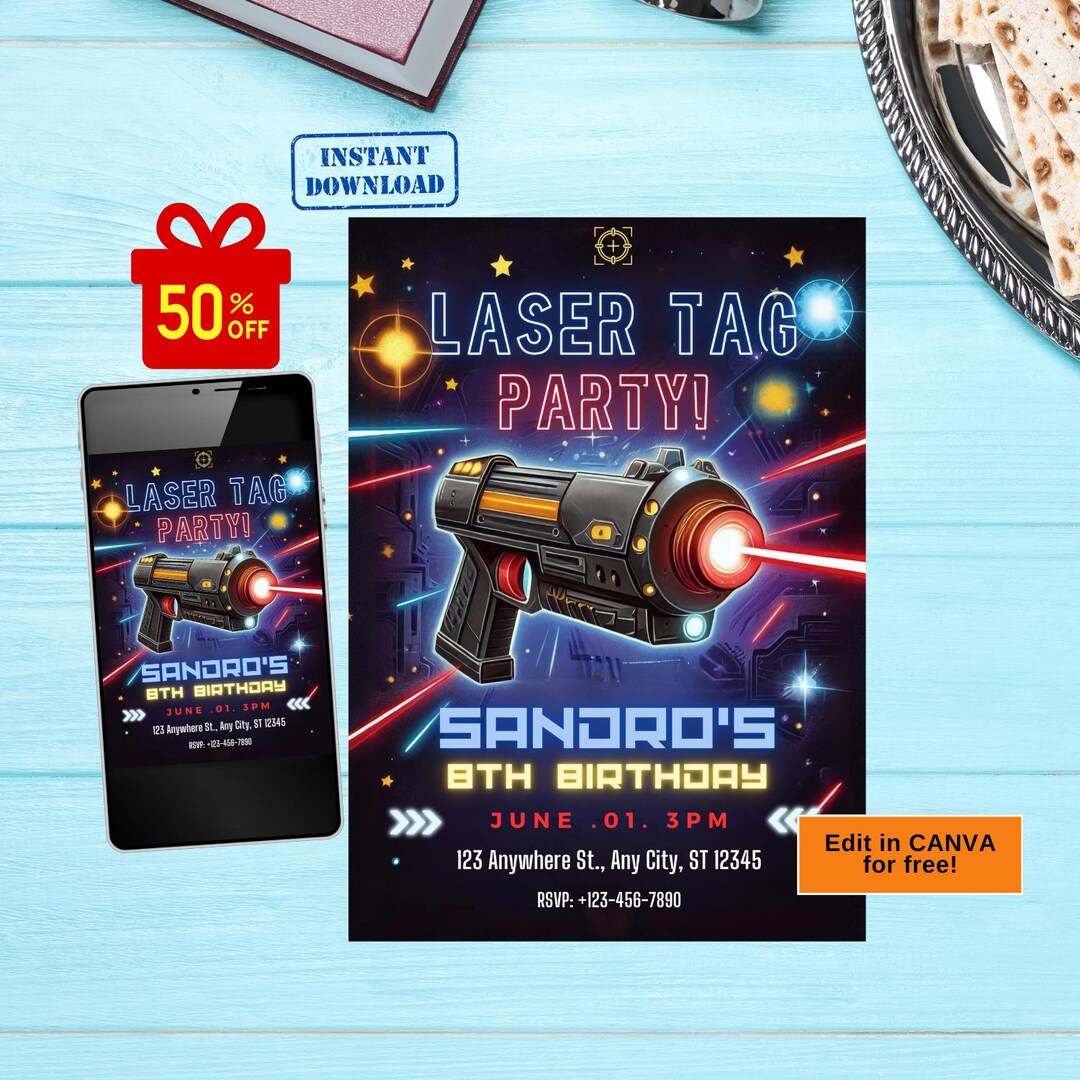 Laser Tag Birthday Invitation, Laser Tag Party Invitation, Laser Tag ...