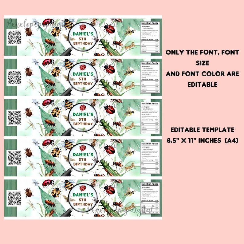 Editable Bugs Insects Party Bundle, Insects Bugs Chip Bag, Juice Label ...
