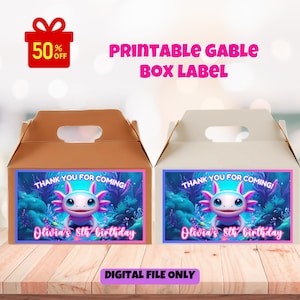 Axolotl Favor Box Label Printable Editable | Girls Axolotl Birthday ...